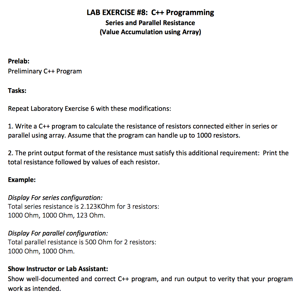Solved Preliminary C++ Program Tasks: Repeat Laboratory | Chegg.com