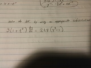 Solved 3(1+t^2)dy/dt=2ty(y^3 -1) solve by using an | Chegg.com