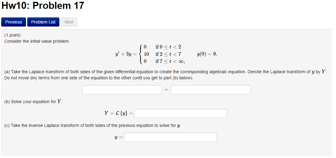 Solved Consider the initial value problem y' + 3y = {0 if 0 | Chegg.com