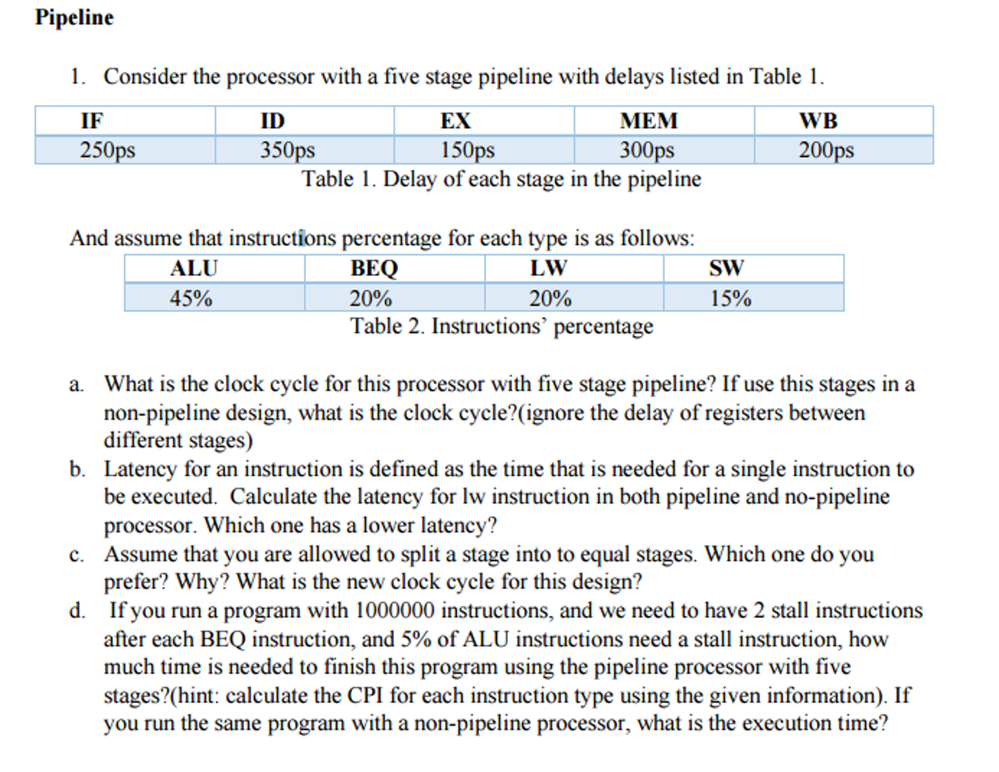 Consider the processor with a five stage pipeline | Chegg.com