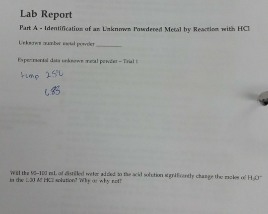 Lab Report Part A - Identification of an Unknown | Chegg.com