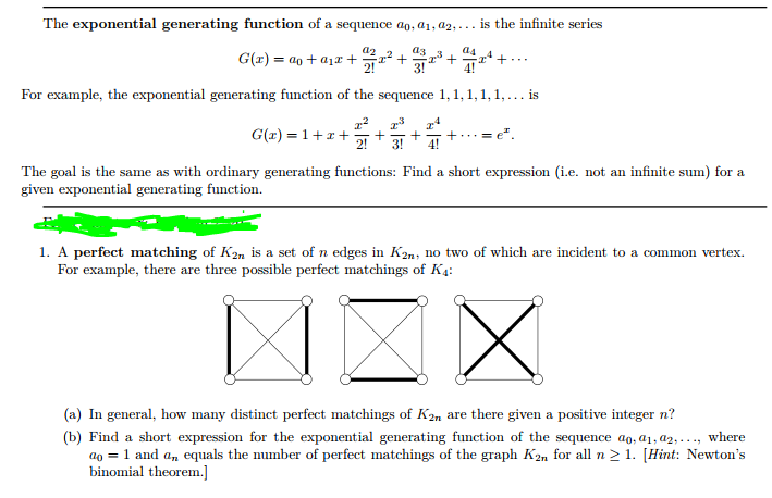 Solved The Exponential Generating Function Of A Sequence