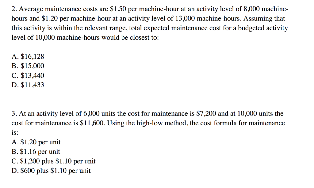 Solved 2 Average Maintenance Costs Are 1 50 Per Chegg solved-2-average-maintenance-costs-are-1-50-per-chegg