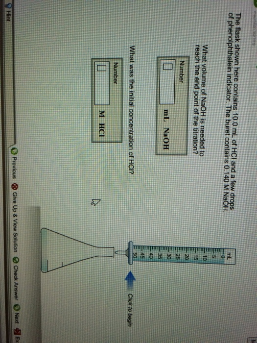 Solved The flask shown here contains 10.0 mL of HCI and a | Chegg.com