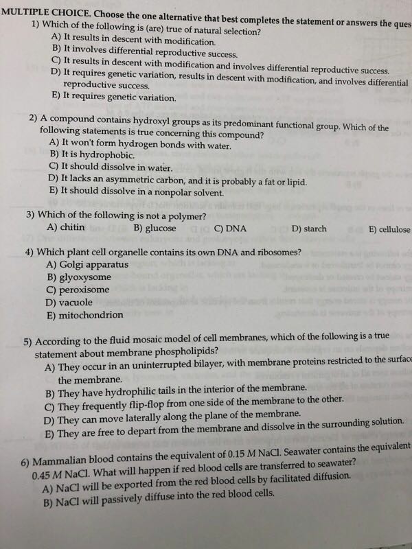 Solved MULTIPLE CHOICE. Choose the one alternative that best | Chegg.com