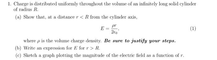Solved Charge is distributed uniformly throughout the volume | Chegg.com