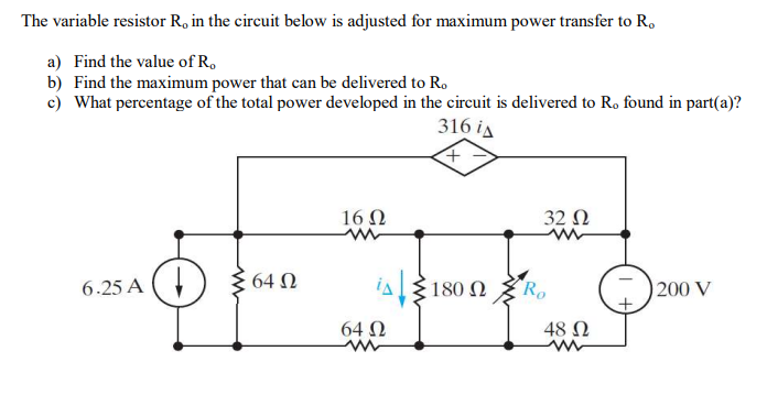 Solved The variable resistor Ro in the circuit below is | Chegg.com
