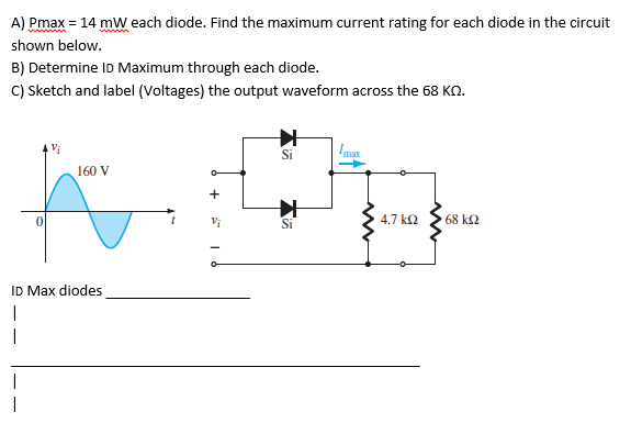 Solved A) Pmax = 14 mW each diode. Find the maximum current | Chegg.com