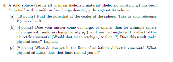 Solved A solid sphere (radius R) of linear dielectric | Chegg.com