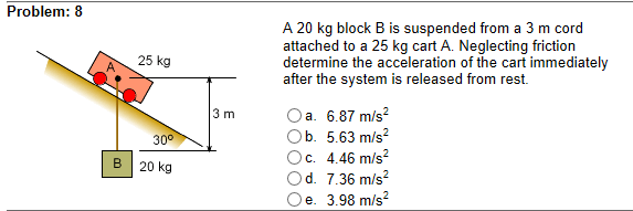Solved A 20 kg block B is suspended from a 3 m cord | Chegg.com