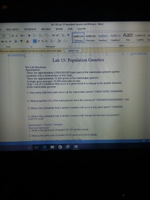 Lab 15: Population Genetics | Chegg.com