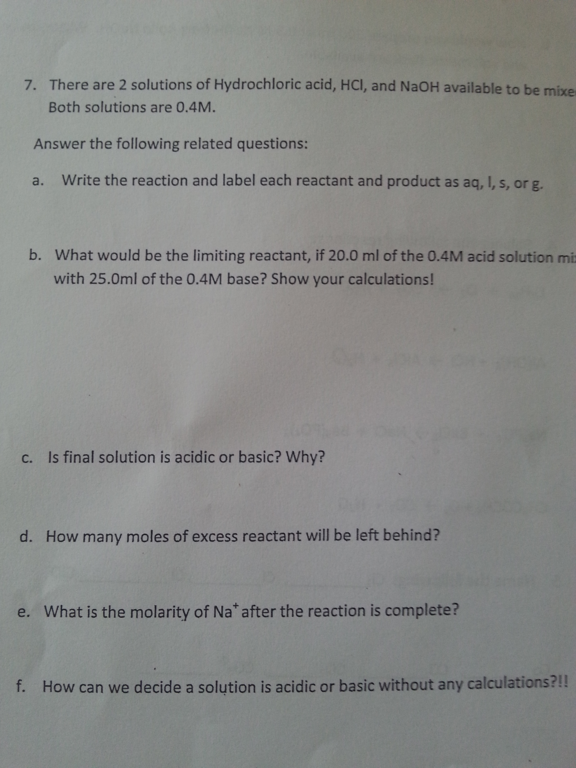 Solved 7. There are 2 solutions of Hydrochloric acid, HCI, | Chegg.com