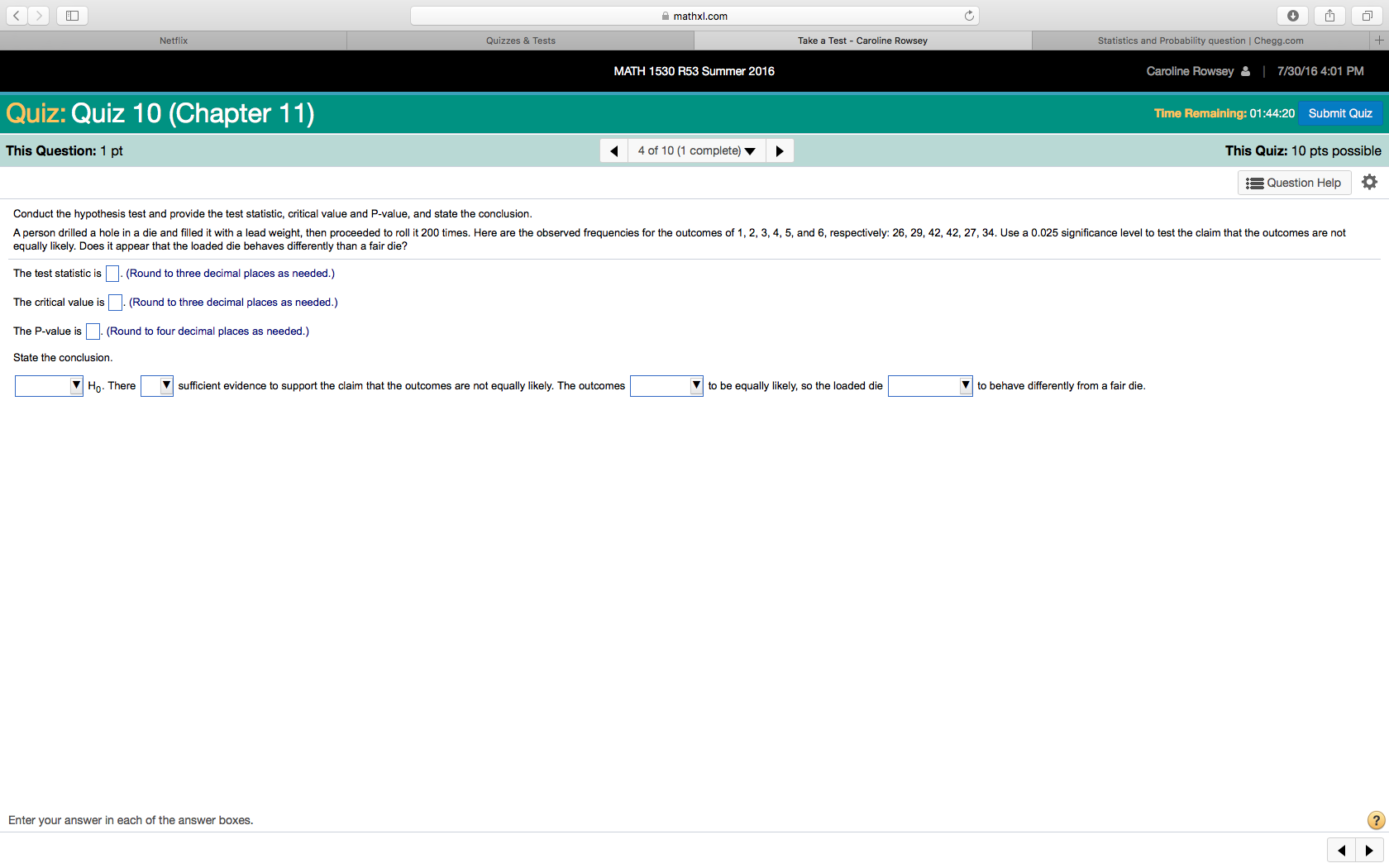 Solved Conduct the hypothesis test and provide the test | Chegg.com