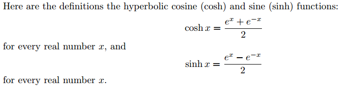 Solved Here are the definitions the hyperbolic cosine (cosh) | Chegg.com