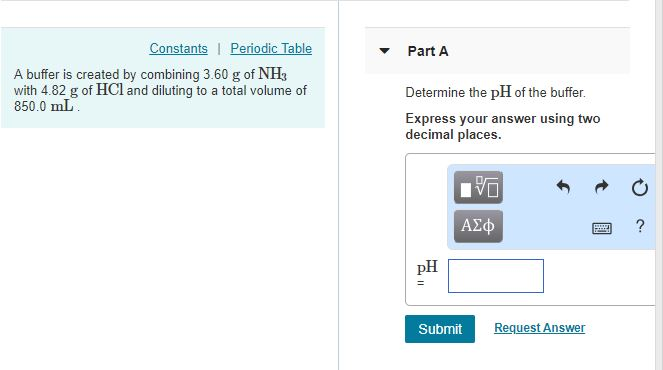 Solved Constants Periodic Table Part A A buffer is created | Chegg.com