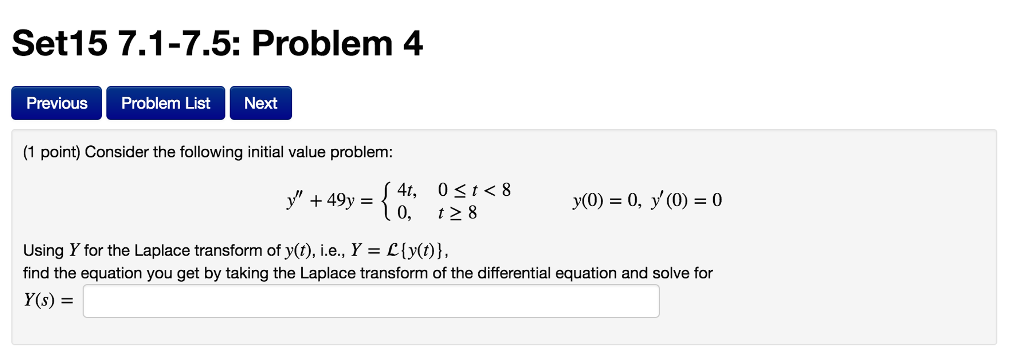 Solved Consider the following initial value problem: y" + | Chegg.com