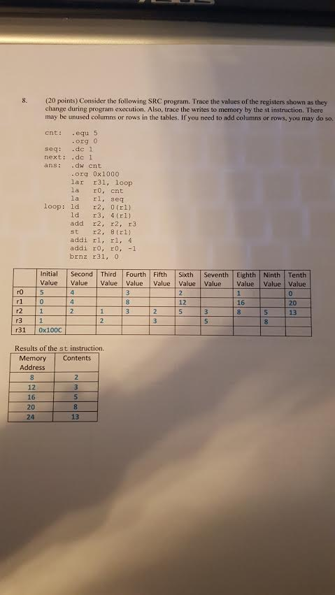 Solved Consider The Following Src Program Trace The Values 8095