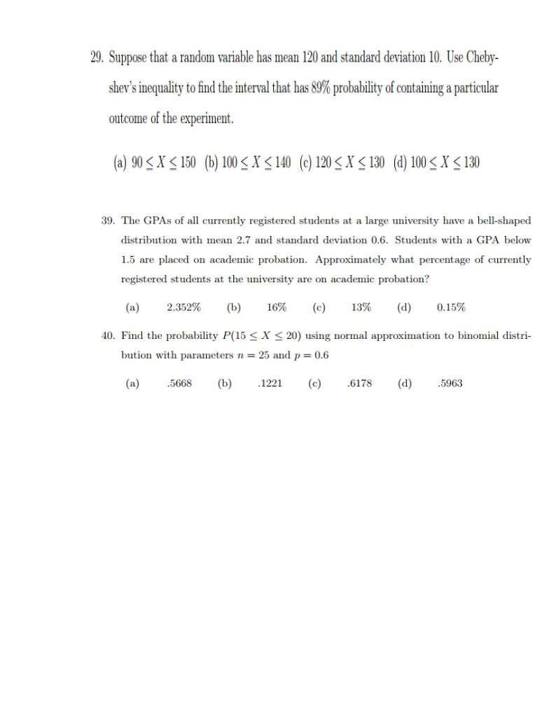 Solved 29. Suppose that a random variable has mean 120 and | Chegg.com