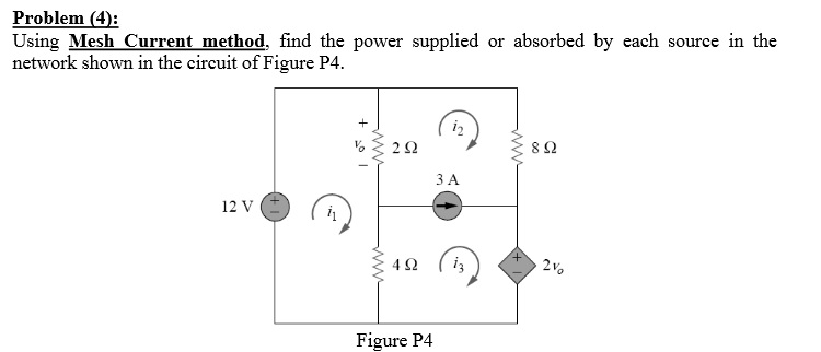 Solved Using Mesh Current method, find the power supplied or | Chegg.com