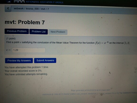 Solved | webwork / krozsa 000 / mvt / 7 mvt: Problem 7 | Chegg.com