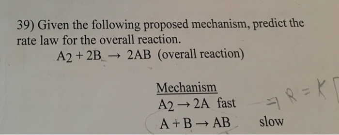 Solved Given the following proposed mechanism, predict the | Chegg.com