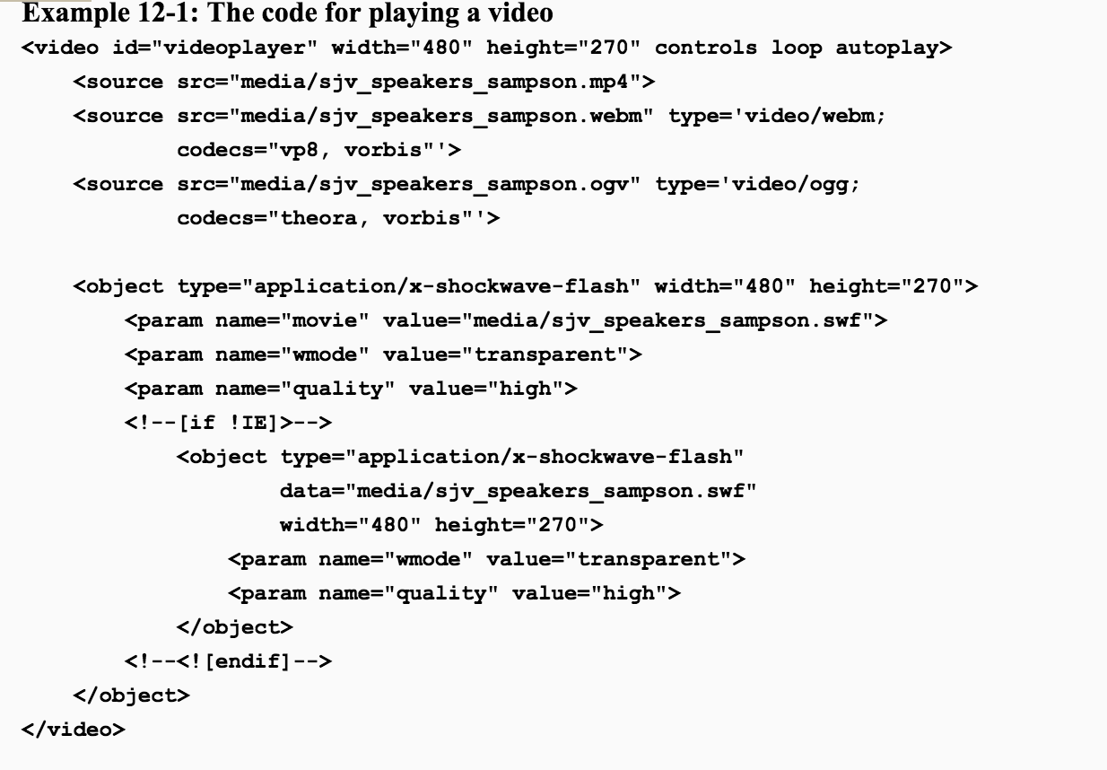 Solved Example 12-1: The code for plaving a video くvideo | Chegg.com Solved Example 12-1: The code for plaving a video くvideo | Chegg.com