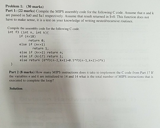 Solved Problem 1: (30 marks) Part 1: (22 marks) Compile the | Chegg.com