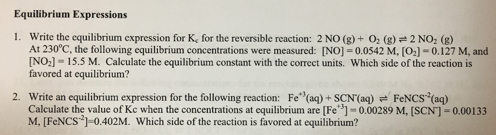 Solved Equilibrium Expressions Write the equilibrium | Chegg.com