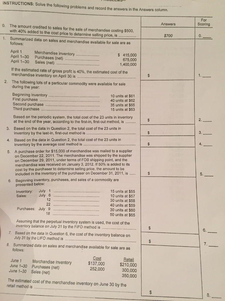 Solved INSTRUCTIONS: Solve the following problems and record | Chegg.com