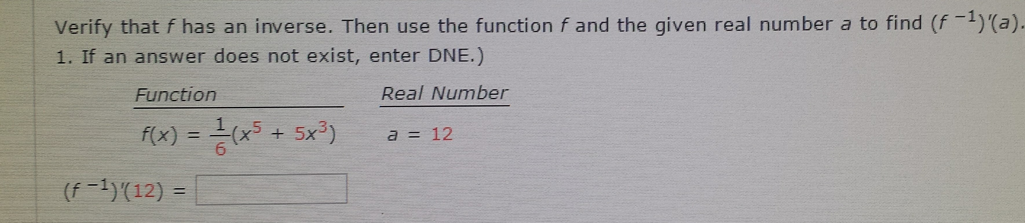 Solved Verify that f has an inverse. Then use the function f | Chegg.com