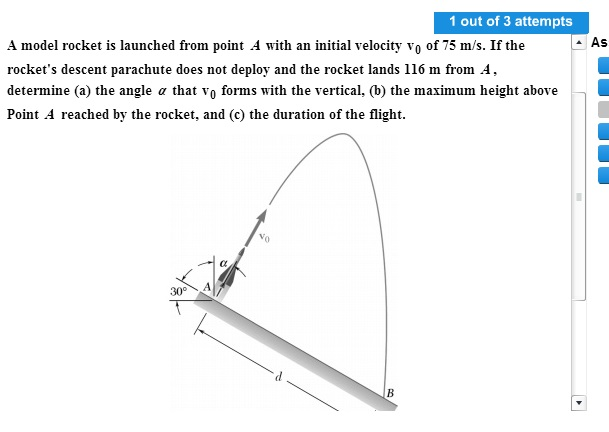 Solved A model rocket is launched from point A with an | Chegg.com