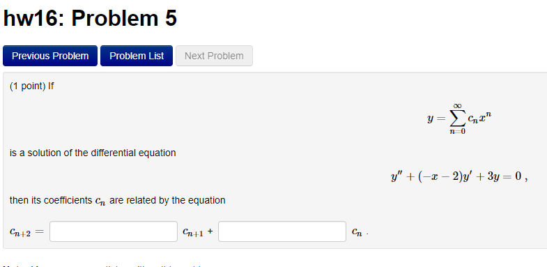 Solved hw16: Problem 5 Previous Problem Problem List Next | Chegg.com