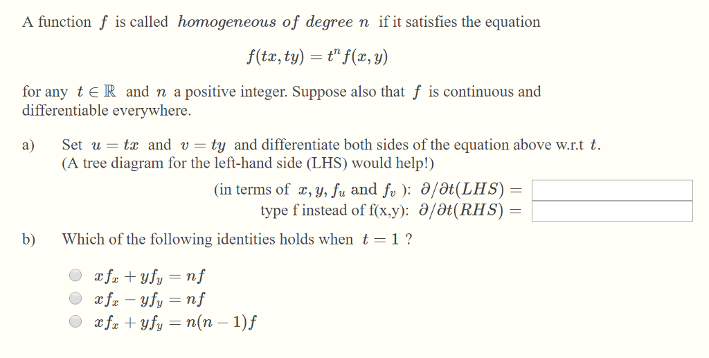 Solved A function f is called homogeneous of degree n if it | Chegg.com