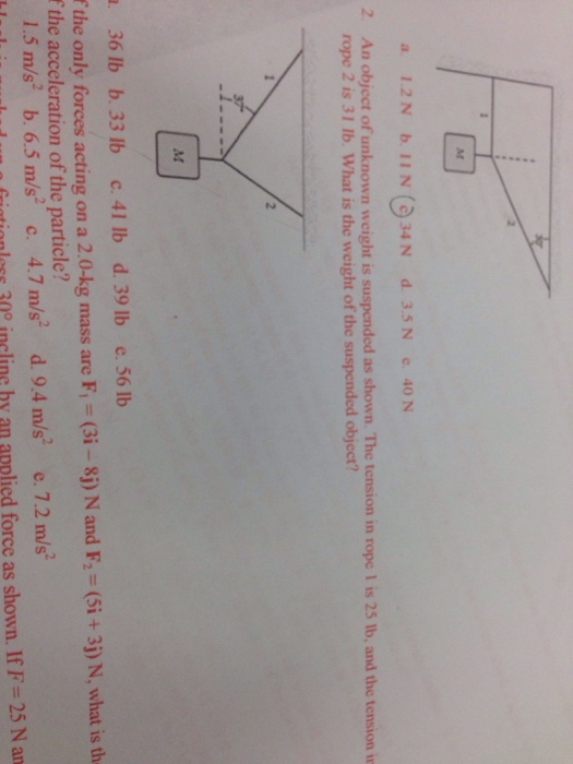Solved an object weight is suspended as shown. the tension | Chegg.com