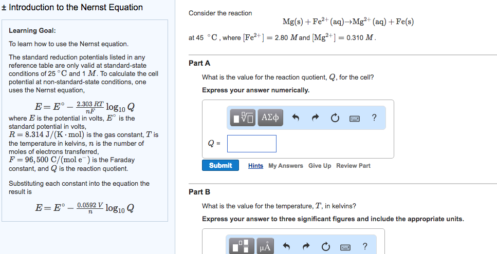 Solved To learn how to use the Nernst equation. The standard | Chegg.com