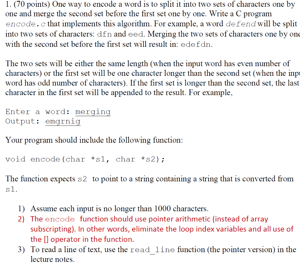 Solved 1. (70 points) One way to encode a word is to split | Chegg.com