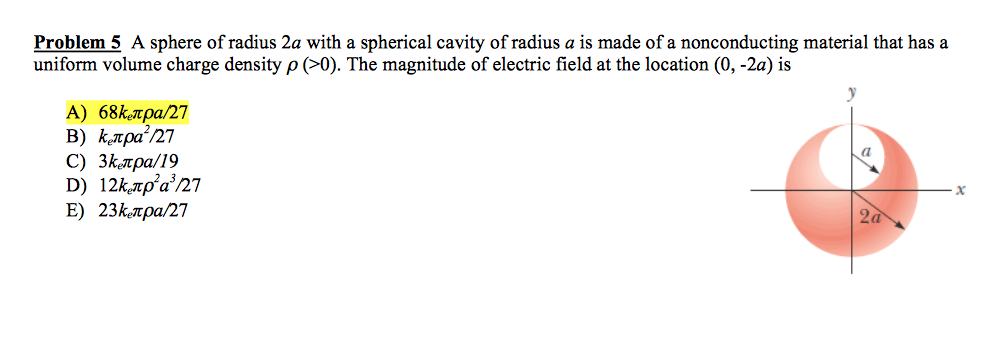 Solved A sphere of radius 2a with a spherical cavity of | Chegg.com