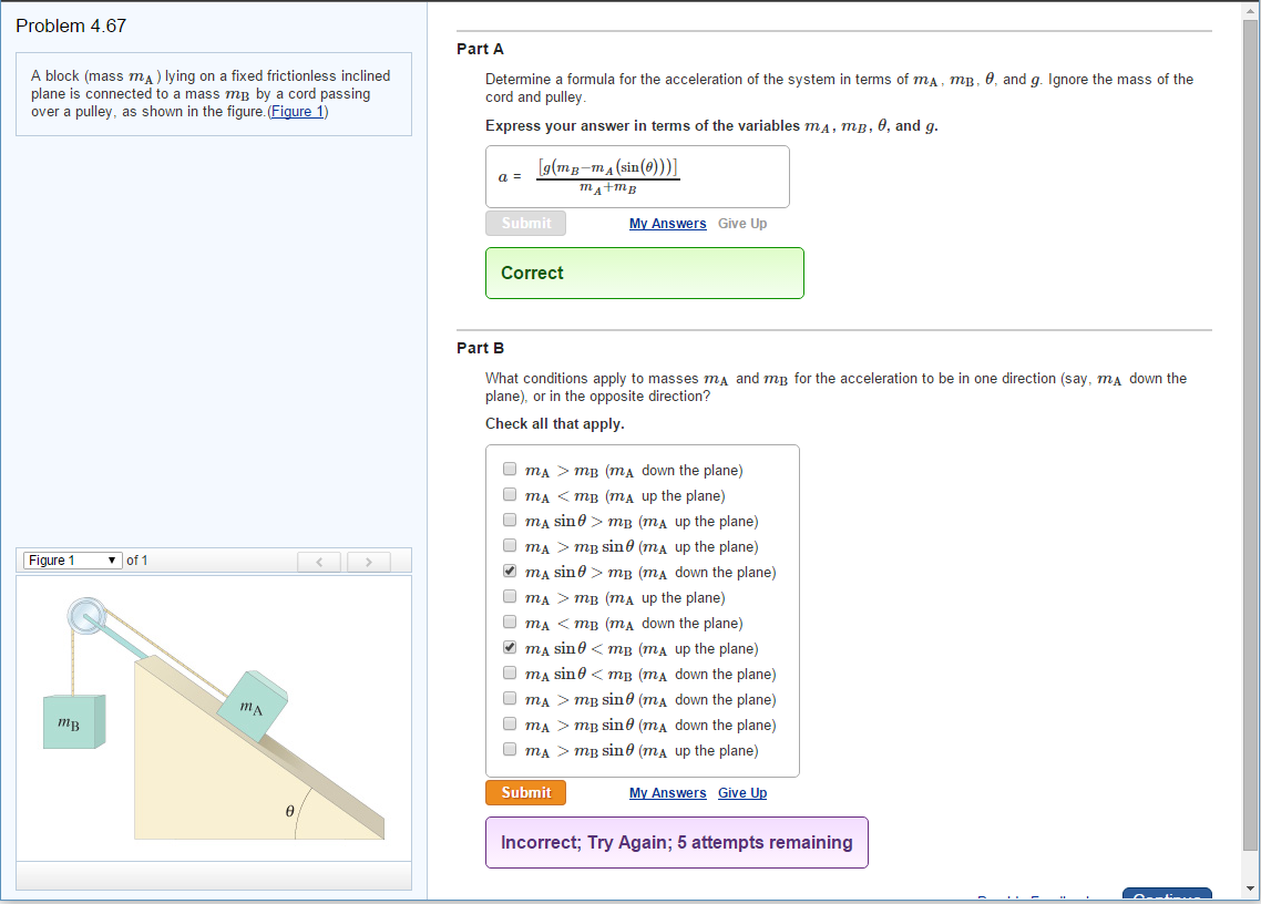 Solved A block (mass mA) lying on a fixed | Chegg.com