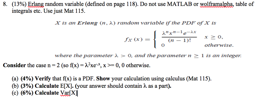 Solved Erlang random variable (defined on page 1 18). Do not | Chegg.com