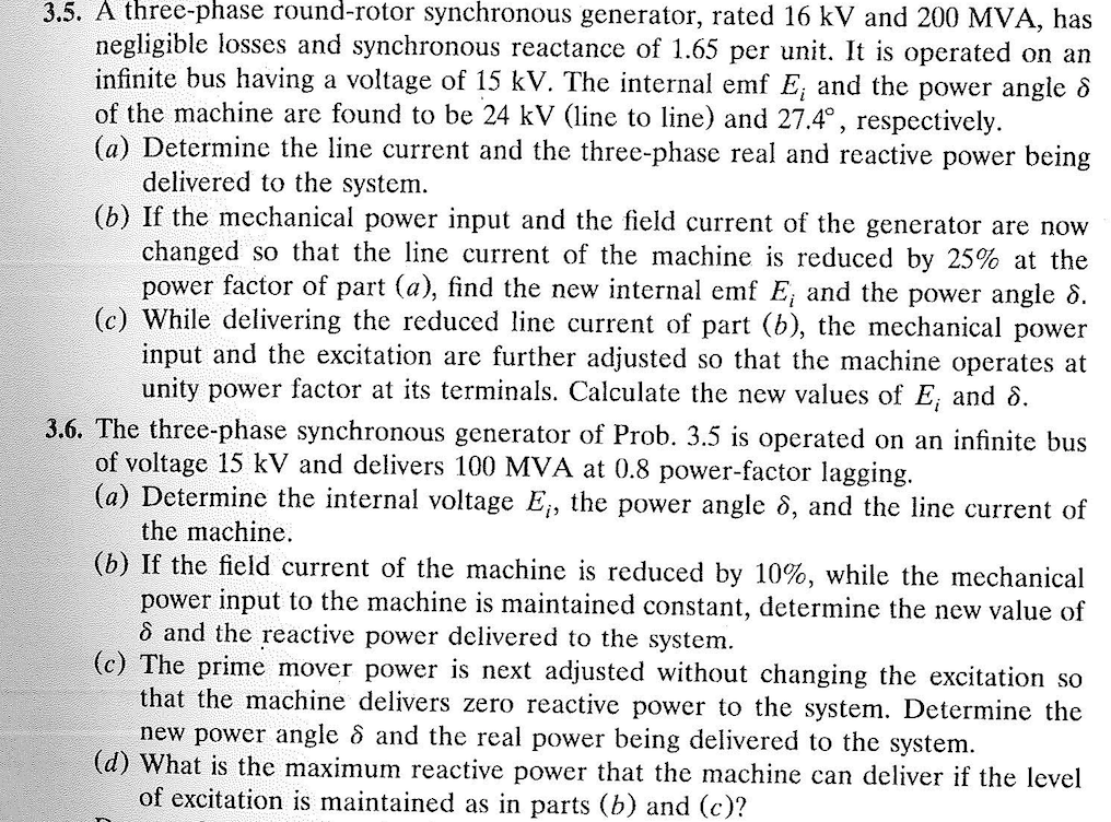 Solved 3.5. A three-phase round-rotor synchronous generator, | Chegg.com
