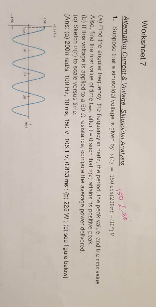 Solved Worksheet 7 Alternating Current & Voltage, Sinusoidal | Chegg.com