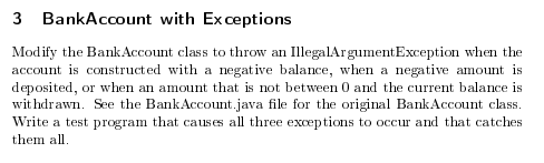Solved Modify the Bank Account class to throw an Illegal | Chegg.com