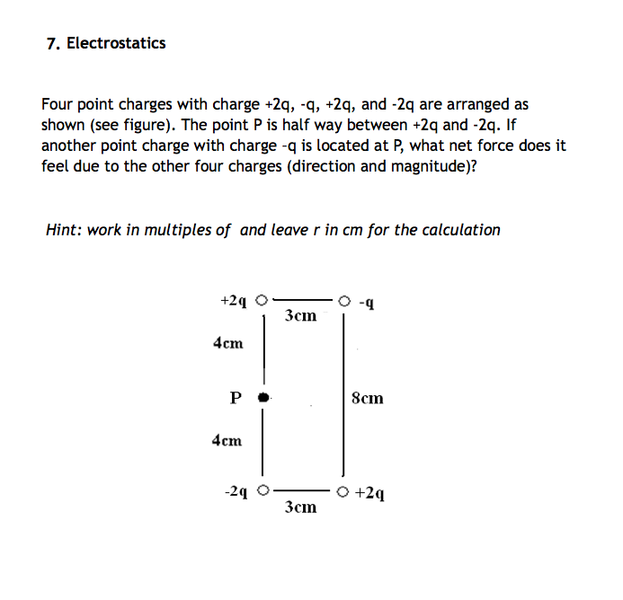Solved Electrostatics Four point charges with charge +2q, | Chegg.com
