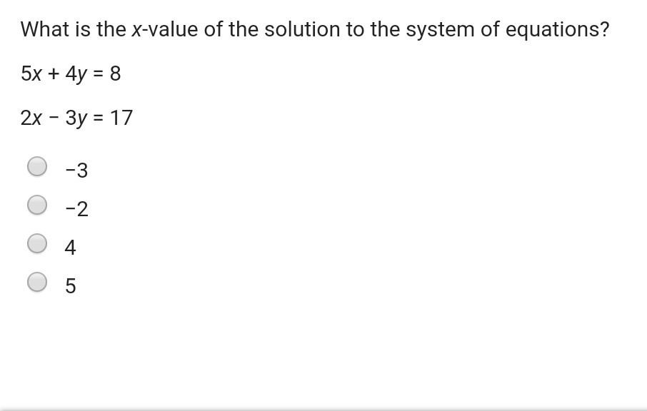 Solved What is the x-value of the solution to the system of | Chegg.com