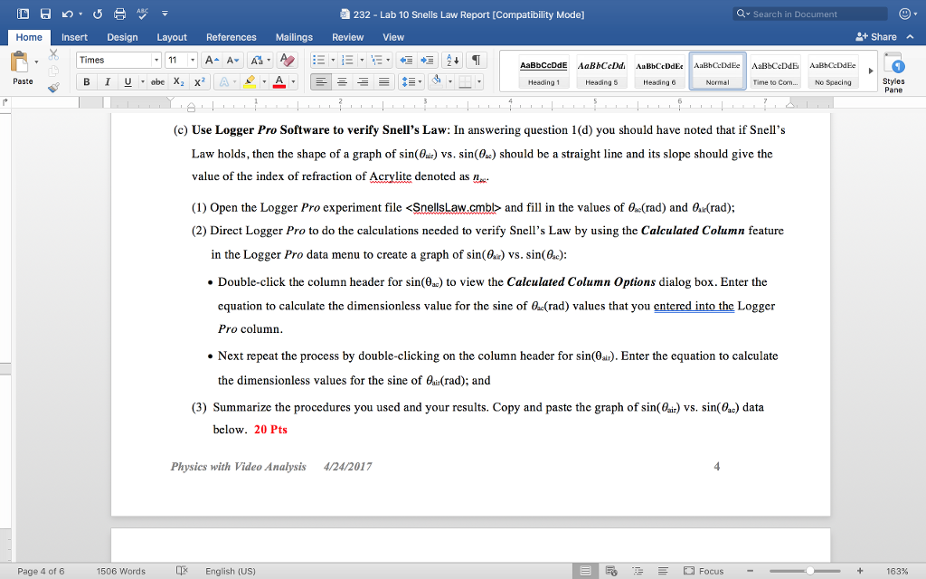 Solved a 232 Lab 10 snells Law Report [compatibility Model | Chegg.com
