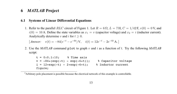 Solved 6 MATLAB Project 6.1 Systems of Linear Differential | Chegg.com