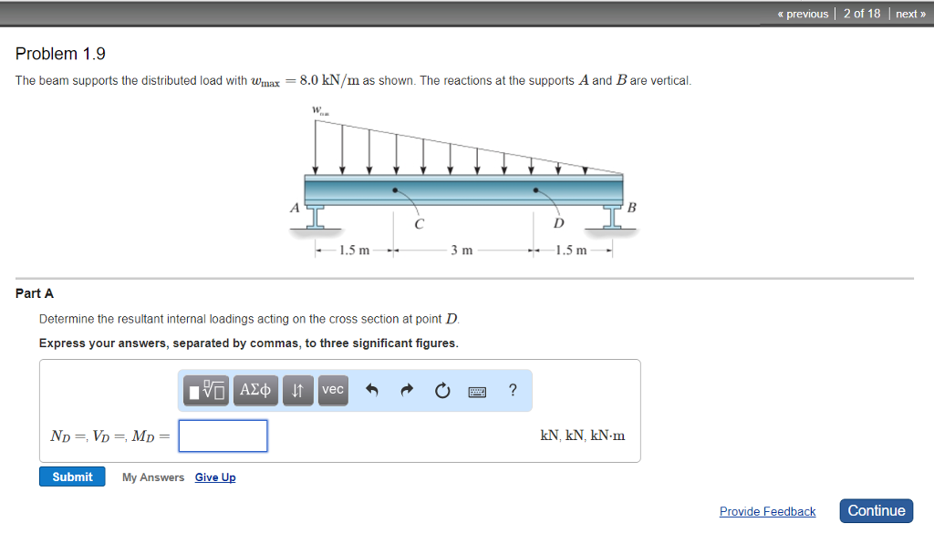 Solved The beam supports the distributed load with w_max = | Chegg.com