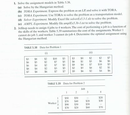 Solved Solve the assignment models in Table 5.38. (a) Solve | Chegg.com