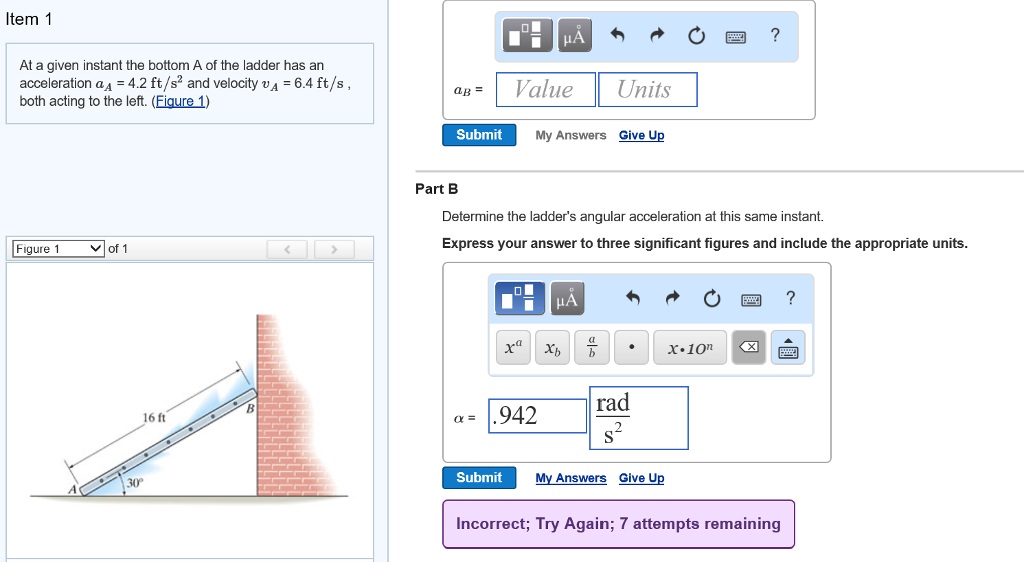Solved At a given instant the bottom A of the ladder has an | Chegg.com