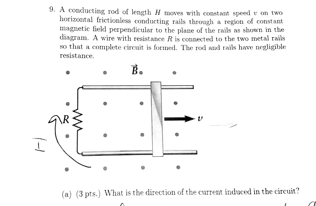 Solved 9. A conducting rod of length H moves with constant | Chegg.com